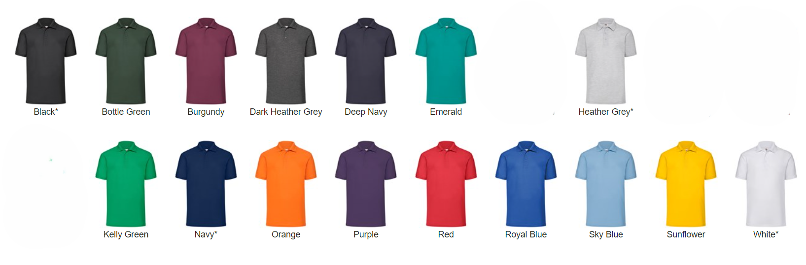 Polo shirt colours and sizes – Poole Heart Support Group